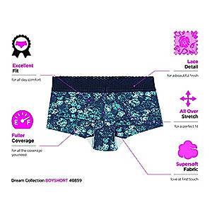 Maidenform Women's Dream Cotton with Lace Boyshort, Navy, 8