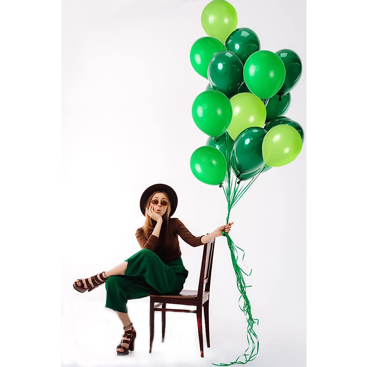 100pcs Dark Green, light green, fruit green Balloons,12 Inches Latex Baby Shower Birthday Jungle Theme Party Decorations