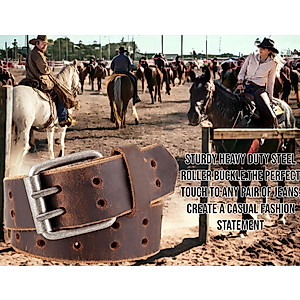 F&L CLASSIC Leather Work Belt, Heavy Duty Double Prong Genuine full grain Leather Belts for Men 1 1/2", Mens Casual Belts for Jeans,3190,size 36,tan