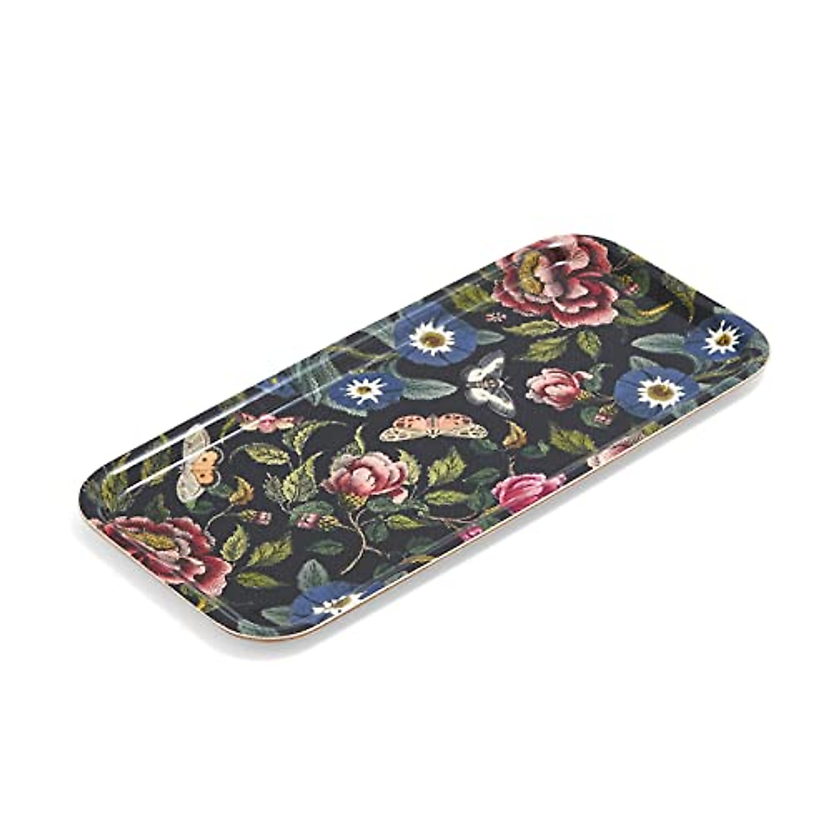 Spode Creatures of Curiosity Collection Rectangular Birch Serving Tray, Dark Floral Motif, 12.5" x 6", Platter Made of Birch Veneer, Food and Dishwasher Safe
