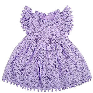 BGFKS Baby Girl Tutu Dress Elegant Lace Pom Pom Flutter Sleeve with Flower Headband Set(Purple,3T)