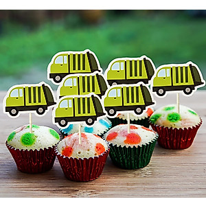 24 Pieces Garbage Truck Themed Party Cupcake Toppers- Rubbish truck Themed Baby Shower Birthday Waste Management Recycling Party Supplies Decorations Favors