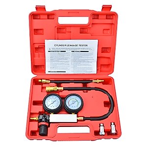 Prokomon Cylinder Leak Down Tester,Gasoline Engine Cylinder Dual Gauge Leakdown Compression Tester kit with 10 12 14mm Spark Plugs on Car Truck Motorcycle