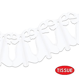 Beistle White Tissue Paper Westminster Bell Hanging Garland For Bridal Shower Wedding Party Decorations Supplies, 8" x 12'
