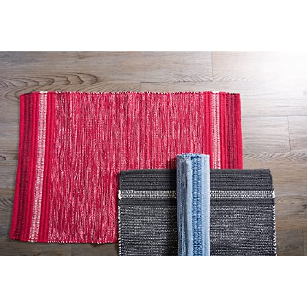 DII Variegated Recycled Yarn Modern Edge Stripe, 2x3', Red