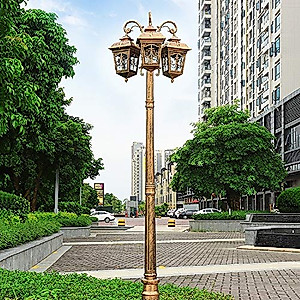 Lights Outdoor 3-Lights Country Vintage Metal Street Lights Courtyard Glass Lantern High Pole Path Column Lamp E27 Exterior Pillar Lantern IP55 Waterproof Park Community Lawn Post Light Stadium