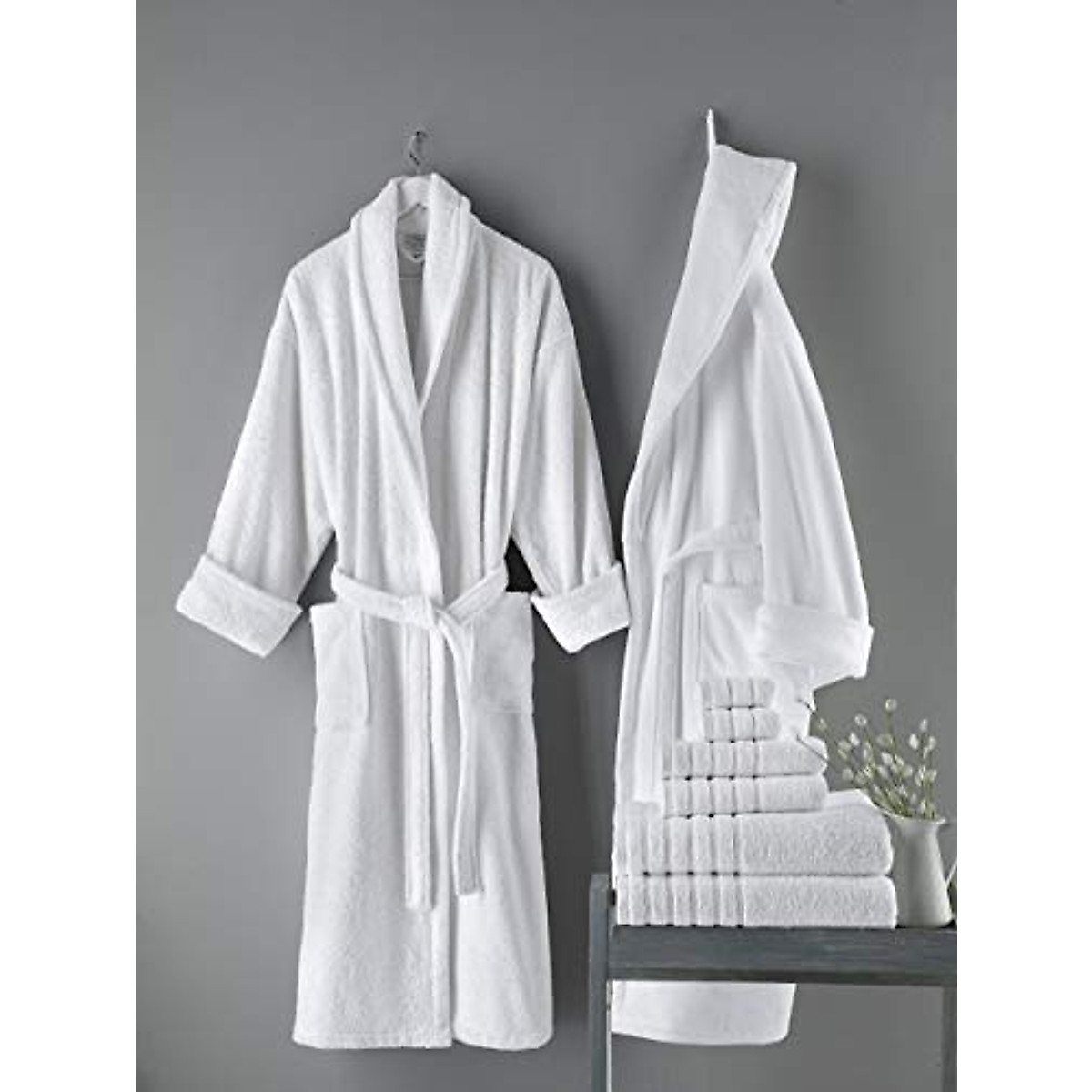 Classic Turkish Towels - Luxury Terry Cloth Robe for Men and Women, 100% Turkish Cotton, Soft and Plush, Long Unisex Bathrobe (White, Small-Medium)