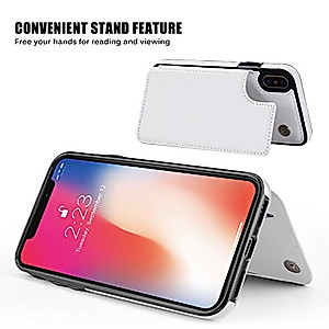 JOYAKI iPhone X/XS Wallet Case - Slim Leather with Card Holder & Free Screen Protector, 5.8 inch - White