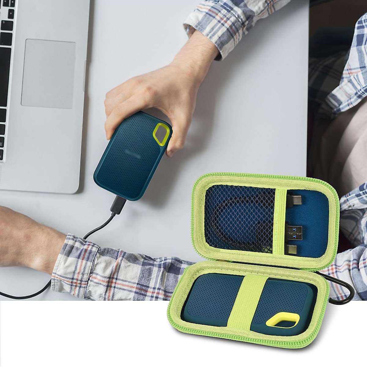 Case Compatible with SanDisk 1TB 2TB 500GB 4TB/for SanDisk PRO Extreme Portable SSD, External Solid State Hard Drive Storage Holder for SDSSDE61/ SDSSDE60/ SDSSDE81/SDSSDE30/SDSSDE60 (Box Only)(Green)