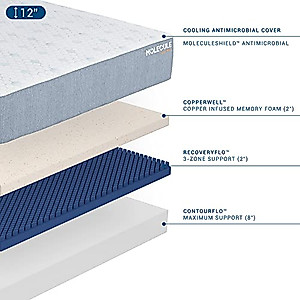 Molecule CopperWELL 12" Cooling Gel Memory Foam Medium Plush Mattress, Queen