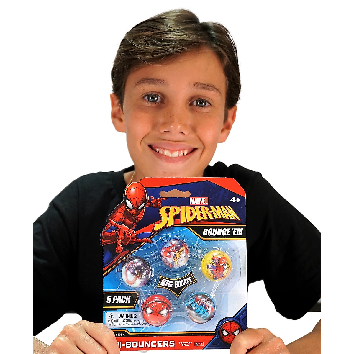 JA-RU Marvel Spiderman Bouncy Superballs Super Hi Bounce 1.2" (1 Pack of 5 Balls) Fidget Balls Small Toys for Kids Prize Premium Giveaways Gift Birthday Supplies A-6805-1