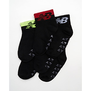 New Balance Baby Boys' Socks - 12 Pack Quarter Cut Non-Skid Gripper Socks (Infant/Toddler), Size 2-4T, Black Assorted Grip