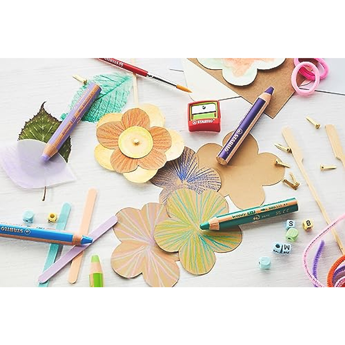 STABILO Multi-Talented Pencil woody 3 in 1 - ARTY - Pack of 10 - Assorted Colours with Sharpener