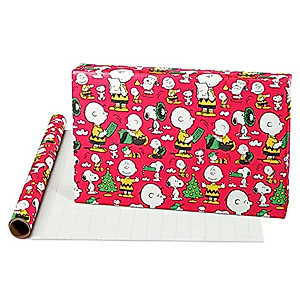 American Greetings 105 sq. ft. Peanuts Christmas Wrapping Paper Bundle with Cut Lines, Peanuts Characters (3 Rolls 30 in. x 14 ft.)