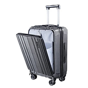 TydeCkare Carry on Luggage 21 Inch with Front Pocket, ABS+PC Hardshell Suitcase with Dual Control TSA Lock, YKK Zipper, 4 Spinner Silent Wheels, Silver Grey