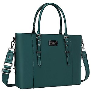 MOSISO PU Leather Laptop Tote Bag for Women (15-16 inch), Waterproof Large Capacity Business Work Briefcase Shoulder Laptop Bag, Deep Teal