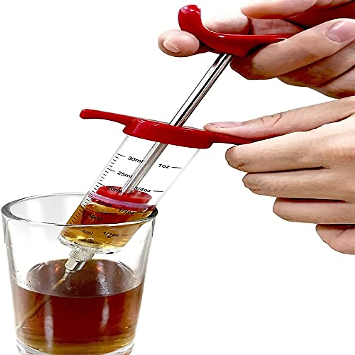 Meat Injector Syringe - 3 Marinade Injector Needles for BBQ Grill, Premium Portable Turkey Injector kit for Smoker,Marinades Injector for Meats With 1oz Large Capacity 1 Brush Easy to Use & Clean Red