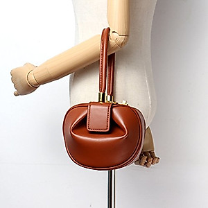 Normia Rita Handbags For Ladies Fashion Retro Genuine Leather Handmade Dumplings Satchel Women Small Shopping Dating Bag… (Brown)