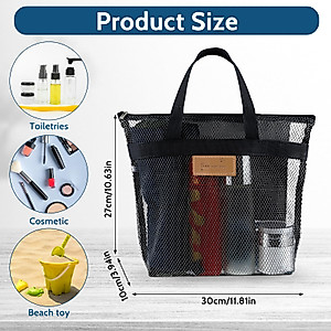 Molain Mesh Shower Bag, Large Capacity Portable Beach Bag Bath Organizer Travel Shower Bag for Travel, Gym, Swimming, Camping, College Dorms, Beach(Black)