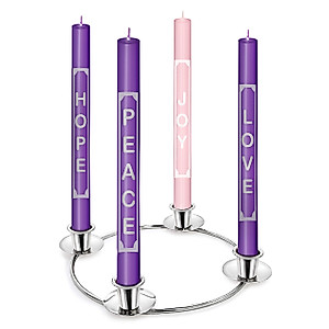 Advent Candles with Words Love, Peace, Hope, Joy On The Candles - Christmas Advent Candle Set of 4 for Advent Rings and Advent Wreaths- Premium Hand Made - Self Fitting End - for Church Advent Wreath