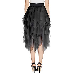 Urban CoCo Women's Sheer Tutu Skirt Tulle Mesh Layered Midi Skirt (M, Series 1-Black)