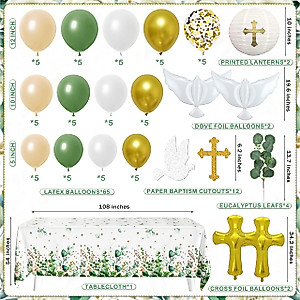 Baptism Party Decorations Mi Bautizo Party Supplies First Communion Decor Boys Girls Baby Shower Christening Decorations God Bless Backdrop Tablecloth Banner Balloons Garland (Baptism-01)