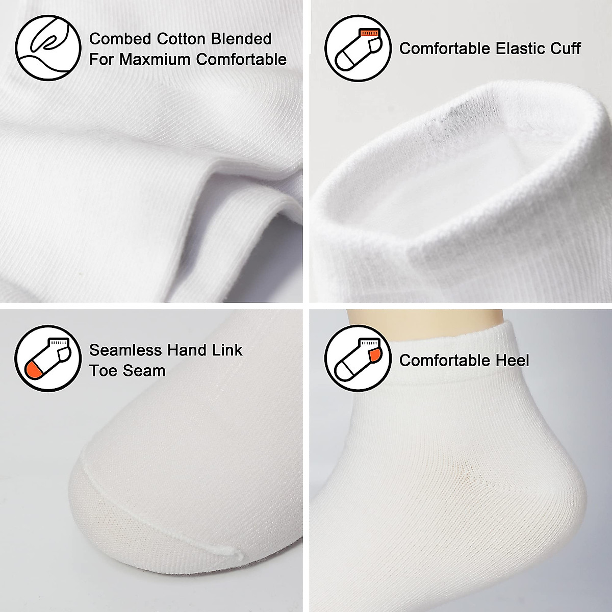 BEAR MUM Kids' Dozen Pack Back to School Low Cut Socks White and Black (10-12 years old, purewhite)