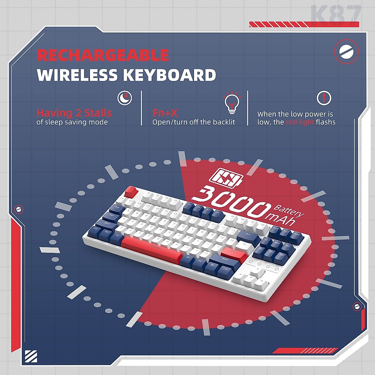 ZIYOU LANG Wireless Gaming Mechanical Keyboard，RGB Backlit 87 Keys Hot Swappable Custom Keyboard, Gasket Structure Triple Mode 2.4Ghz/BT 5.0/Wired Rechargeable Keyboard, Red Switch