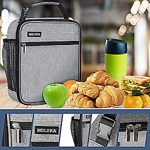 MOLYKA Lunch Bag - Insulated Lunch Box Durable Reusable Lunch Bag Adult Tote Bag for Men, Adults, Women (Gray)