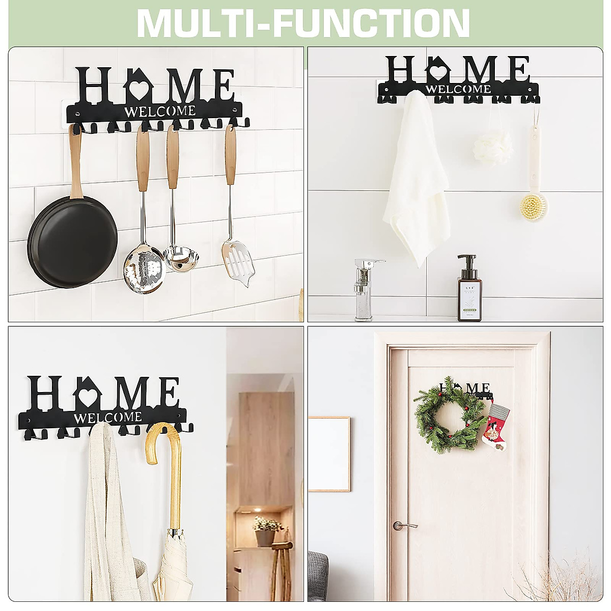 HOMEBROS Key Holder Wall Mount, Black Metal Key Hanger Adhesive Key Rack Organizer with 6 Double Key Hooks Wall Decorative for Entryway Doorway Hallway Garage 2 Installation Methods