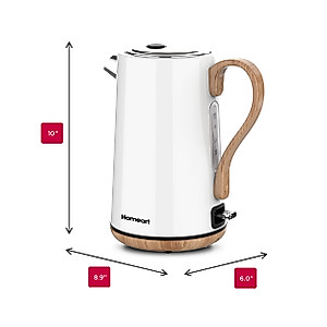 Homeart Panda Cordless Electric Kettle with Wood Detail - Stainless Steel With Removable Filter, Fast Boiling and Auto Shut-off - 1.7L Capacity, White
