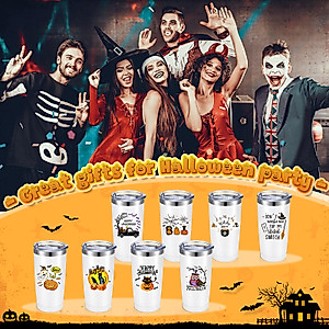 Singhoow 8 Pcs Halloween Tumbler with Lid and Straw 12 oz Halloween Coffee Mugs Stainless Steel Insulated Pumpkin Ghost Bat Boo Witch Halloween Wine Cup Bulk for Halloween Party Travel Men Women Gift