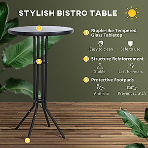 Outsunny 3 Piece Bar Height Outdoor Bistro Set for 2, Round Patio Pub Table 2 Bar Chairs with Comfortable Design & Strong Build, Tan