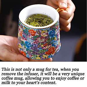 JDZjmwhc Porcelain Tea Cup Coffee Mug with Infuser - Chinese Jingdezhen Ceramics Teacup Loose Leaf Tea Brewing System for Home Office (Colorful)