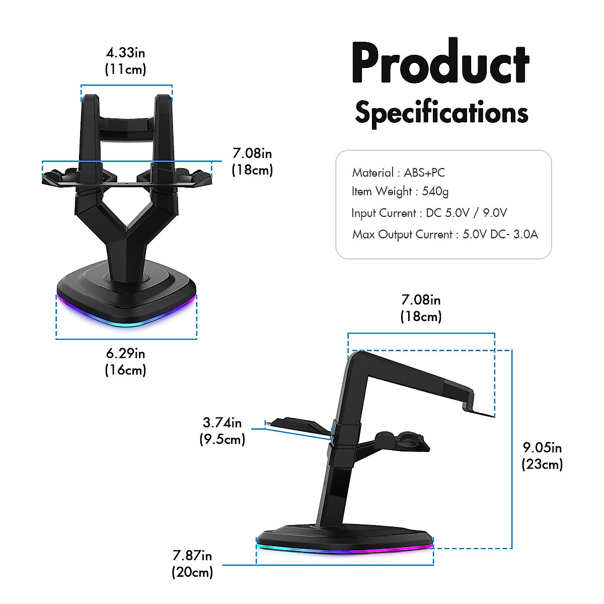 AMVR RGB Stand Holder Compatible with Oculus/Meta Quest 3/Quest 3S/Quest 2/Quest Pro/Pico 4/PSVR 2, Vertical VR Headset Charging Dock, Colorful Breathing Light