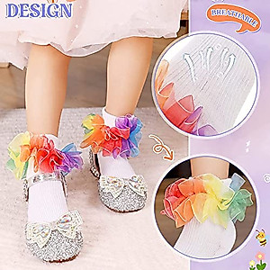 Hopply Baby Girls Ruffle Rainbow Socks Toddler Princess Ankle Lace Socks Infant Kids Big Double Lace Frilly Trim Dress Socks