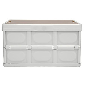 Alomejor 30L Storage Box Crate with Lid Folding Storage Box with Wooden Cover Panel for Home Outdoor(White)