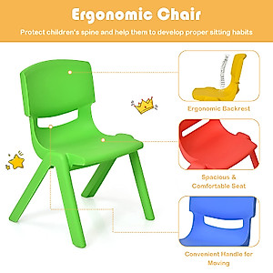 Costzon Kids Chairs, Stackable Plastic Learn and Play Chair for School Home Play Room, Colorful Chairs for Toddlers, Boys, Girls (Multicolor, 4 Chairs)