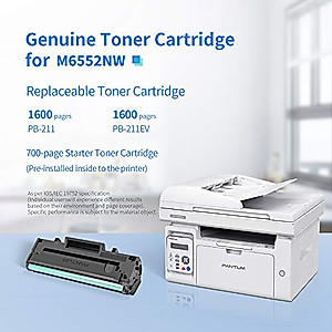 Pantum All in One Laser Printer Scanner Copier WiFi Wireless Printer Black and White Printer M6552NW, PB-211 Toner Cartridge Standard Yield 1500 Pages