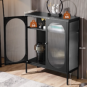 SICOTAS Sideboard Cabinet Buffet, Modern Accent Buffet Storage Cabinet with Glass Doors, Free Standing Cabinet for Living Room, Cupboard Console Table for Kitchen Dining Room, Black