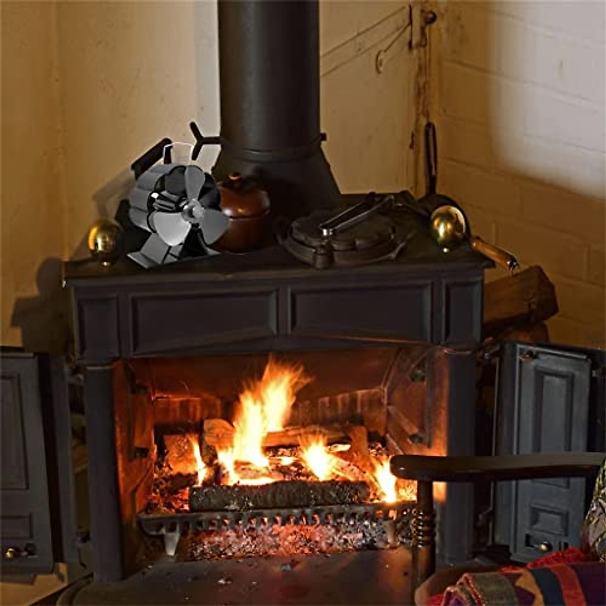 UXZDX CUJUX 3 Blade Fireplace Fan Effecient Mute Heat Blade Stove Fan Powered Log Wood Burner Quiet Fan (Color : Black, Size : 125x160x65mm)