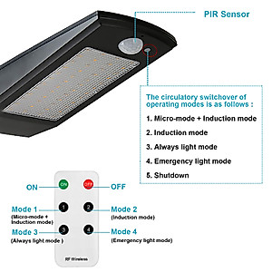 Outdoor Solar LED Wall Light IP65 Waterproof Area Security Night Lighting Wireless Dusk to Dawn Motion Sensor Lamp Remote Controlled 4 Working Modes for Garden, Fence, Patio, Yard, 900LM 6000K