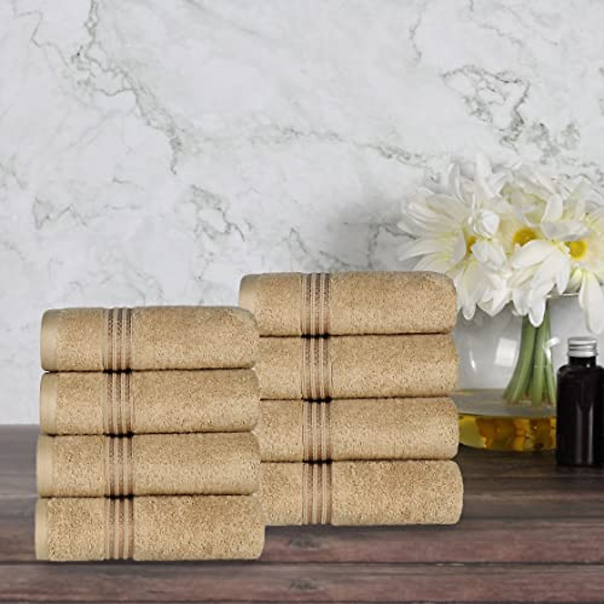 Superior Egyptian Cotton 8-Piece Hand Towel Set, Towel Basics For Quick Dry, Absorbent Small Towels, Facial, Spa, Kitchen, Bathroom Essentials, Apartment, Guest Bath, Soft, Washcloth, Toast