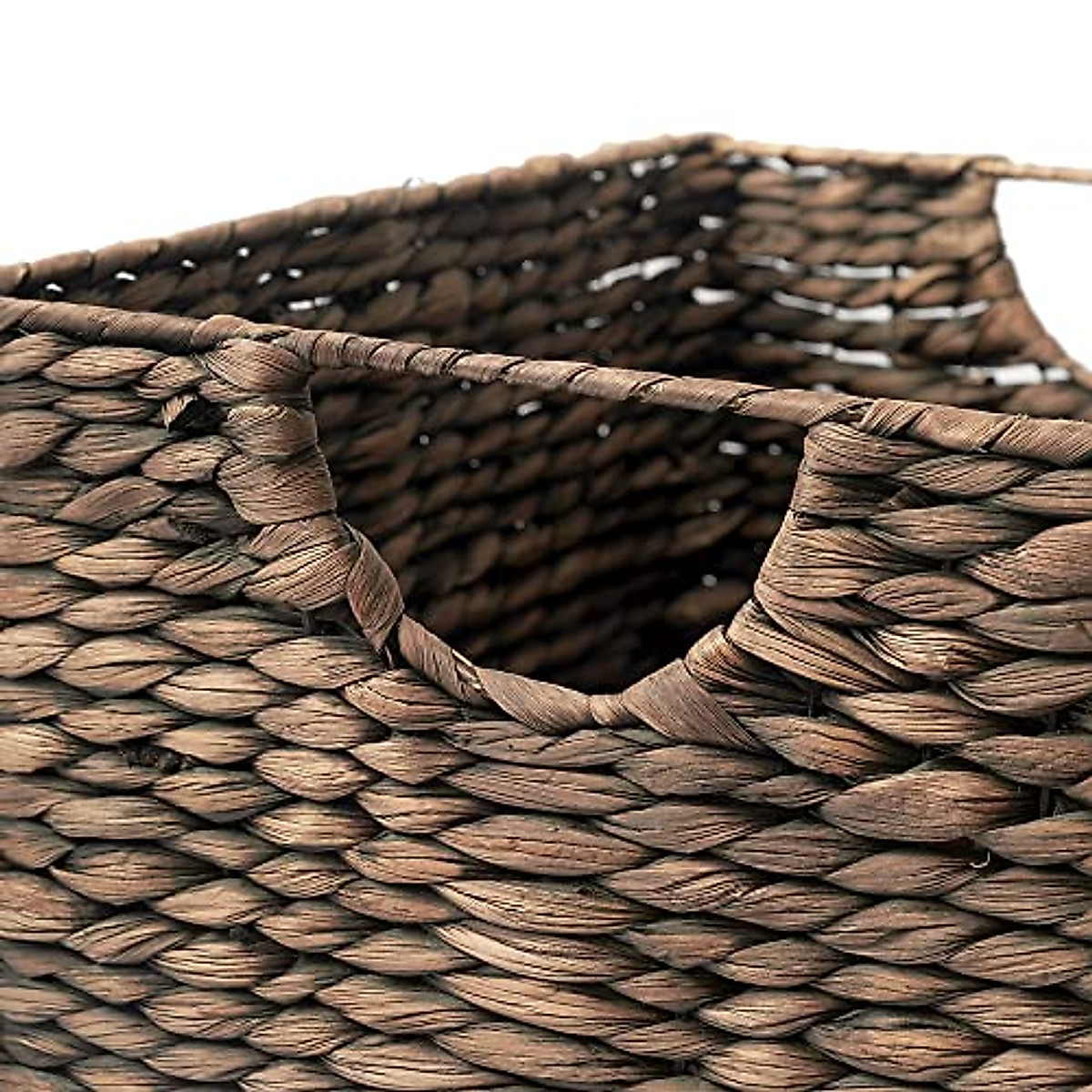 Artera Wicker Cube Storage Baskets - Set of 3, Woven Shelf Basket for Organizing, Natural Storage Bins with Handles for Pantry Living Room, Under Shelf Basket, 13" x 11" x 9" (Dark Brown)