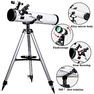 WUEURU Reflector Telescope, 76mm Aperture 700mm AZ Mount Portable Astronomy Refractor Telescope, (35X-525X) Multi-Coated High Transmission Telescope & Adjustable Tripod, Smartphone Adapter