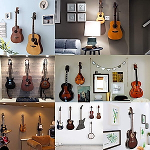 JMTEEA Guitar Wall Mount Hanger 2 Pack Hook Black Metal Guitar Holder Stand for All Size Musical Instruments Bass, Mandolin, Banjo, Violin, Ukulele Accessories