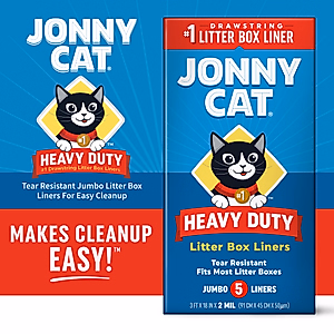 Jonny Cat Litter Box Liners: Heavy Duty - Tear & Leak Resistant - Drawstring Close - Jumbo, 5 Count