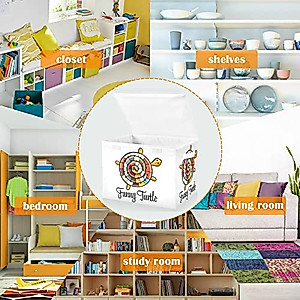 CaTaKu Funny Cartoon Turtle Storage Bins with Lids and Handles, Fabric Large Storage Container Cube Basket with Lid Decorative Storage Boxes for Organizing Clothes