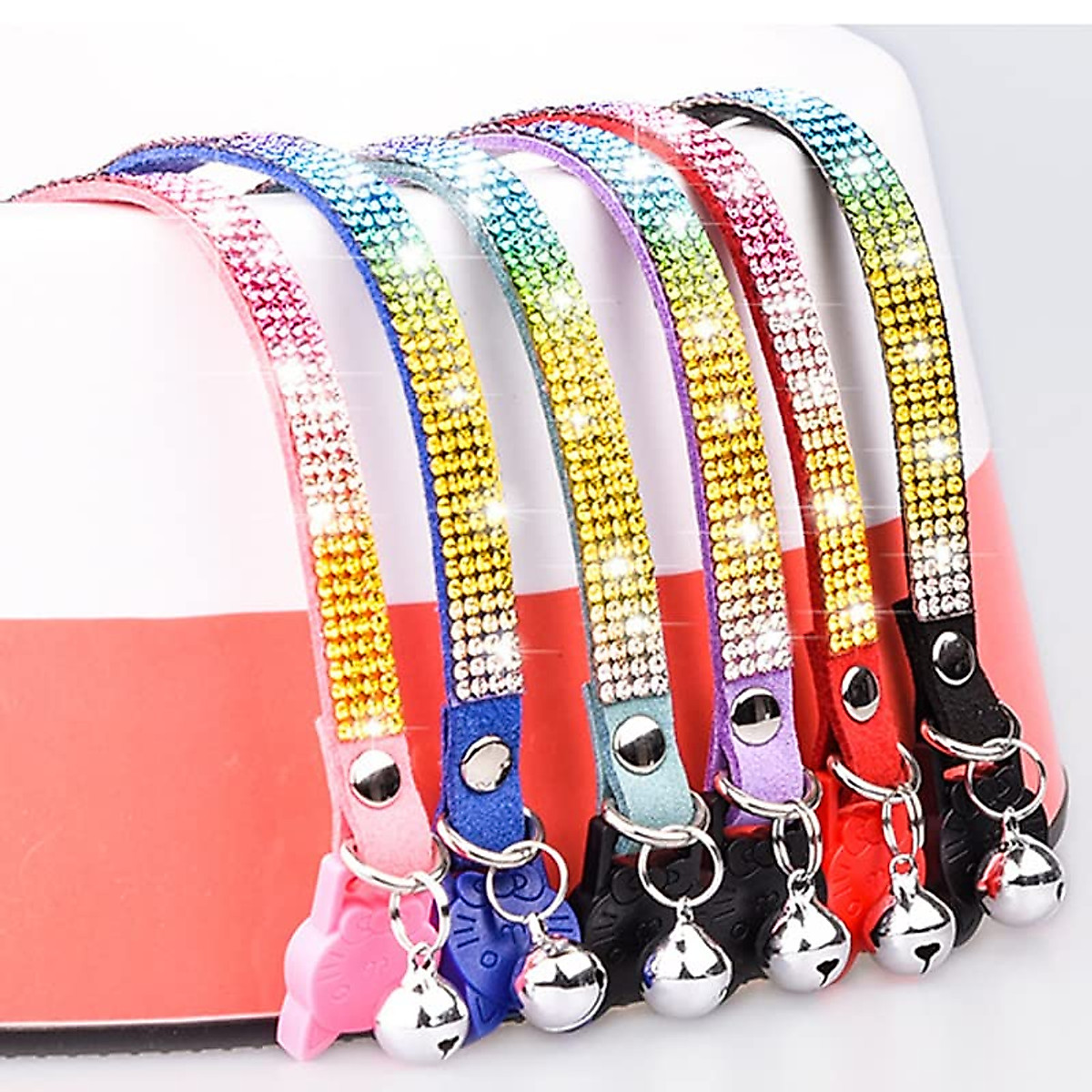 CHUKCHI Cat Collar Breakaway Bling Diamond Rhinestone with Bell Adjustable for Cats and Kitten Girl boy (Pink)