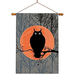 MEHOTOP Owl Halloween House Flag 28 x 40 Double Sided for Outside Large Garden Yard Flags Orange Full Moon Moonlight Burlap Vertical Banner Seasons Decor for Outdoor Lawn Holiday Wall Door Decoration